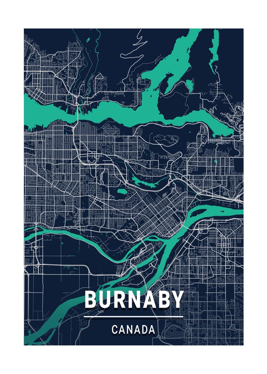 'Burnaby Canada City Map' Poster, picture, metal print, paint by Artbe ...