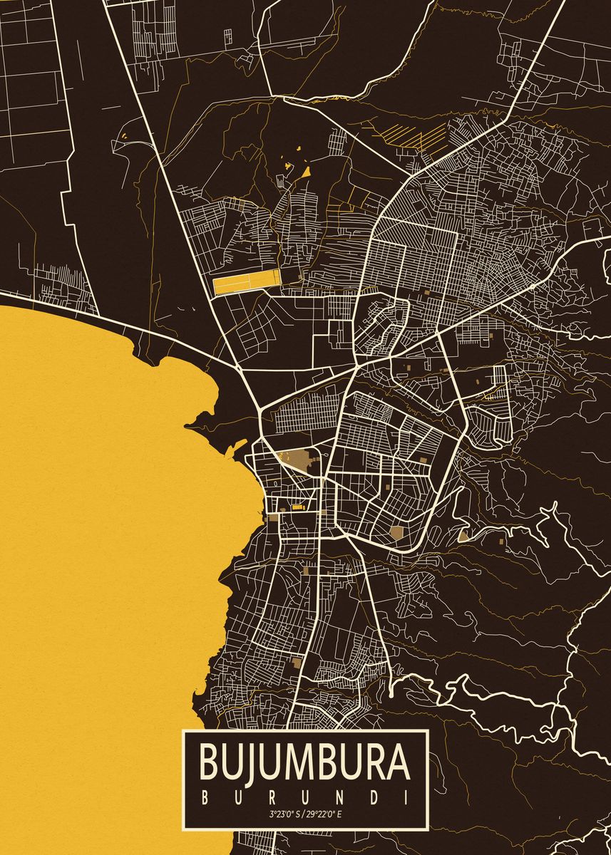 'Bujumbura City Map Pastel' Poster, picture, metal print, paint by ...
