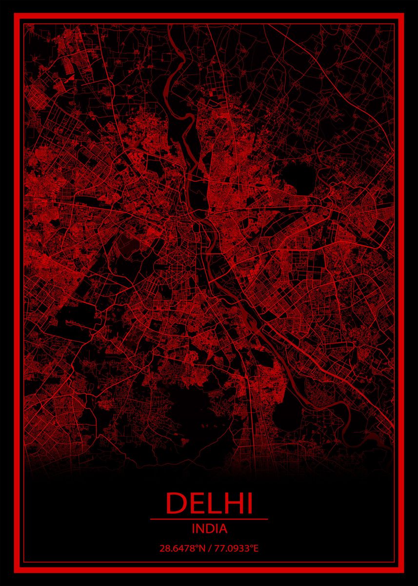 'Delhi Black and Red Map' Poster, picture, metal print, paint by Wall ...