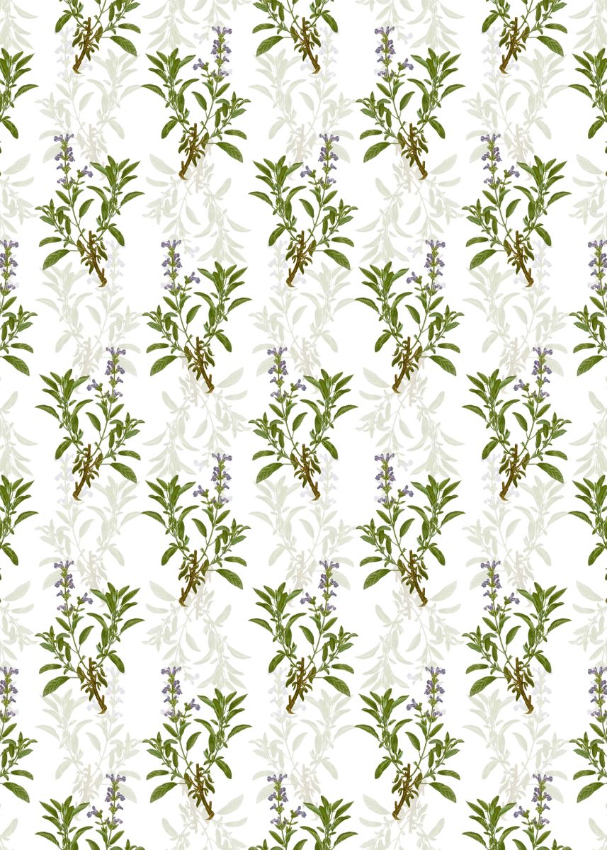 'Floral Garden Sage Pattern' Poster, picture, metal print, paint by ...