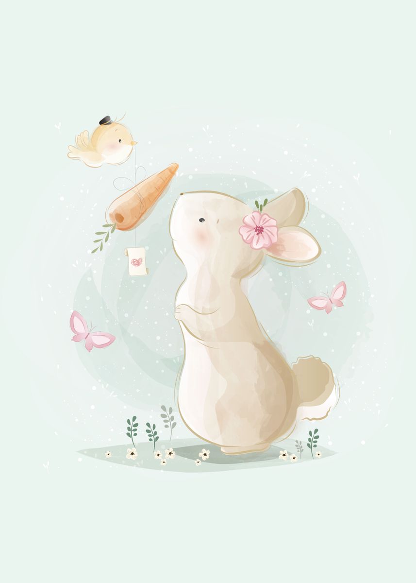 'Cute Bunny' Poster, picture, metal print, paint by Faissal Thomas ...