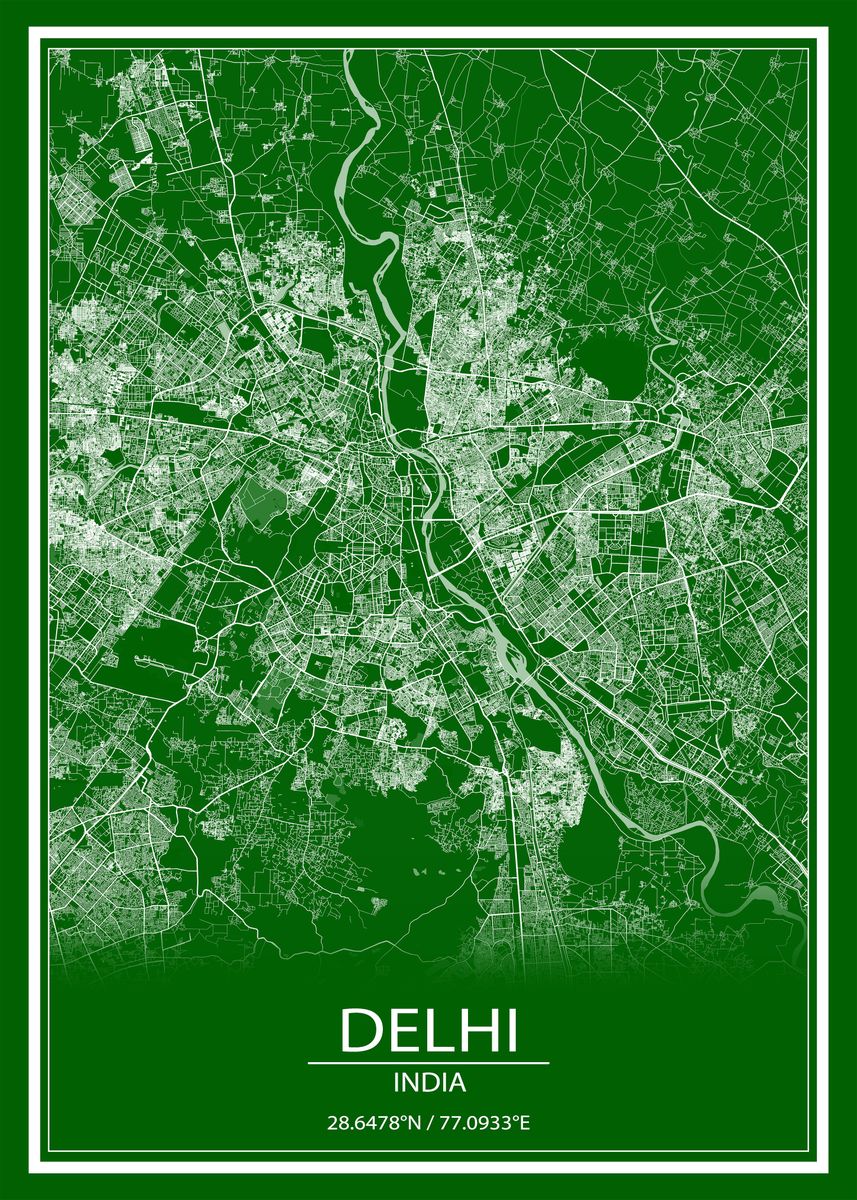 'Delhi Green and White Map' Poster, picture, metal print, paint by Wall ...