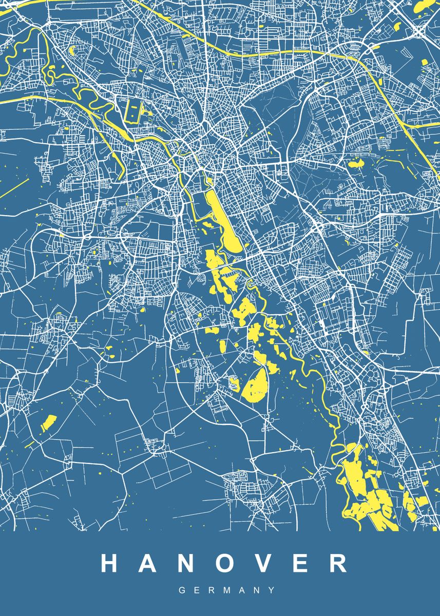 'HANOVER Map GERMANY ' Poster, picture, metal print, paint by UrbanMaps ...