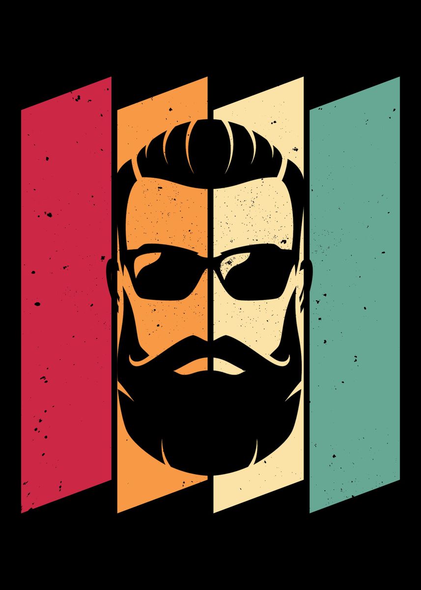 'Retro Full Beard' Poster, picture, metal print, paint by CrazySquirrel ...