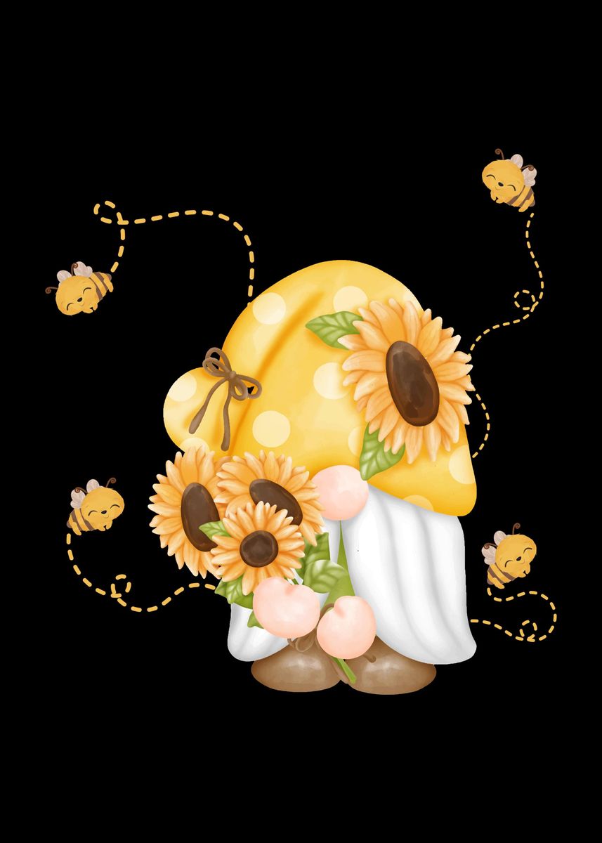 'Gnome Sunflower' Poster, picture, metal print, paint by ...