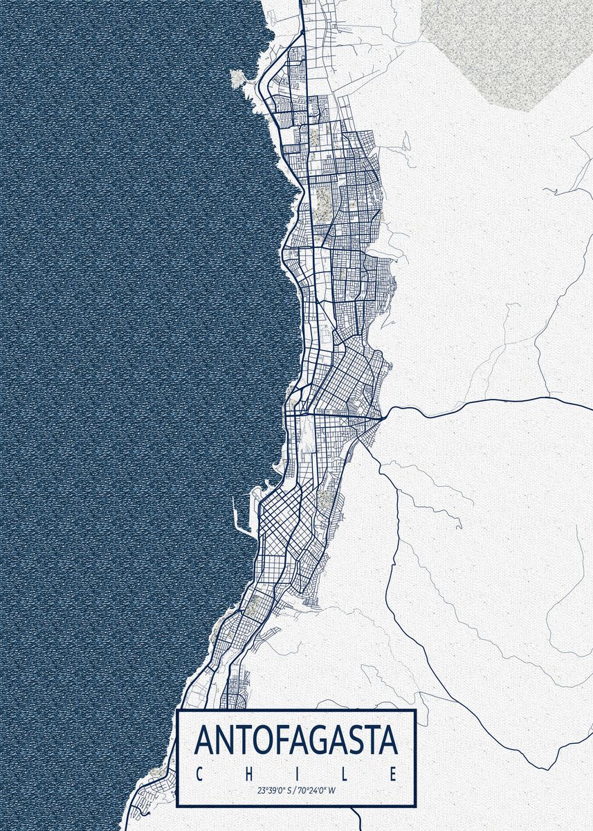 'Antofagasta Map Coastal' Poster by deMAP Studio | Displate
