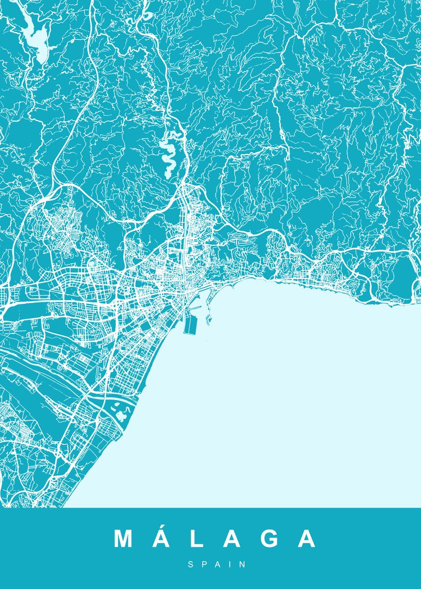 'MALAGA Map SPAIN' Poster, picture, metal print, paint by UrbanMaps ...