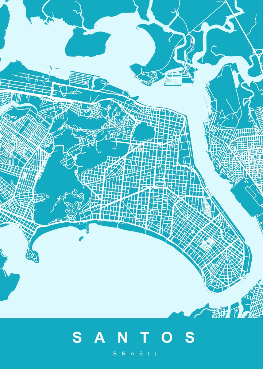 'SANTOS Map BRASIL' Poster, picture, metal print, paint by UrbanMaps ...