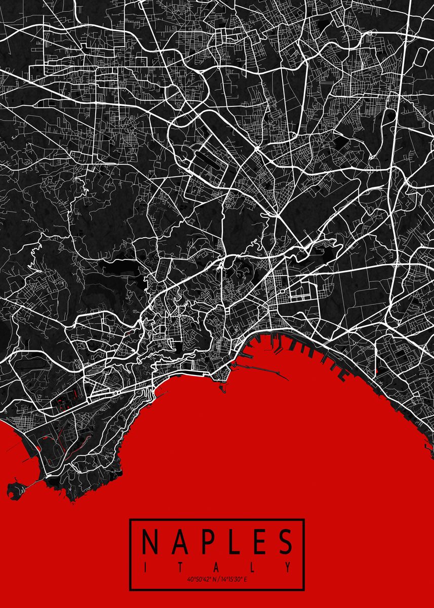 'Naples City Map Oriental' Poster, picture, metal print, paint by deMAP ...