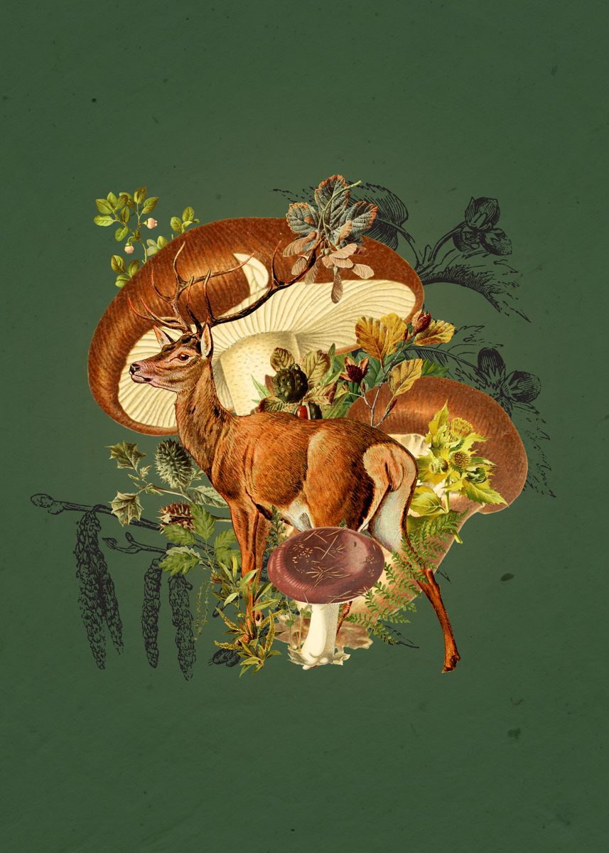 'Forest collage Deer' Poster, picture, metal print, paint by Maria ...