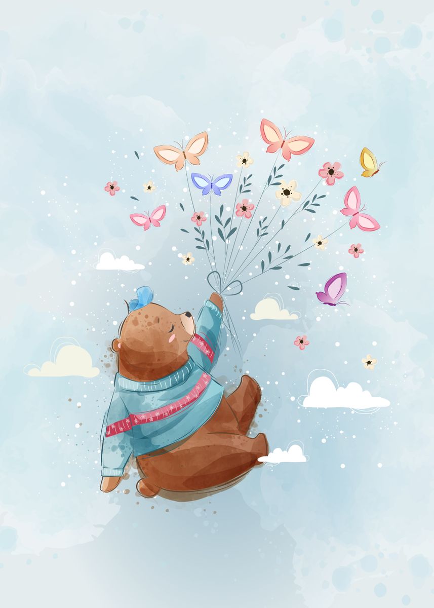 'Cute Bear Flying ' Poster by Faissal Thomas | Displate