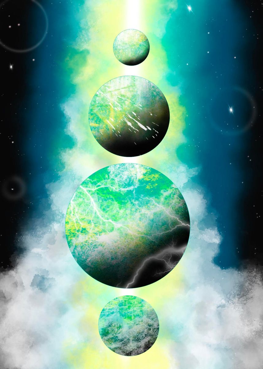 'Green planets' Poster, picture, metal print, paint by MokotaSama ...
