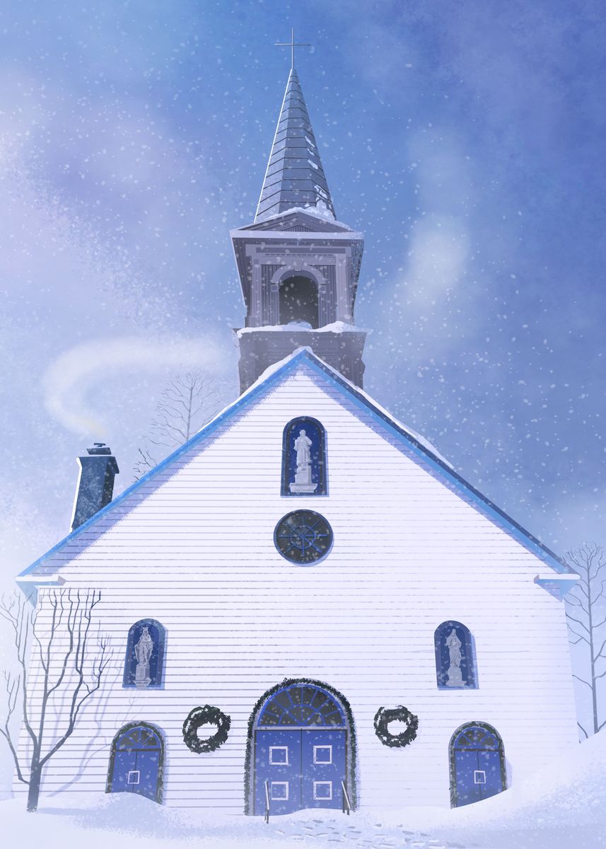 'Church in snow' Poster, picture, metal print, paint by Brandon Gully ...