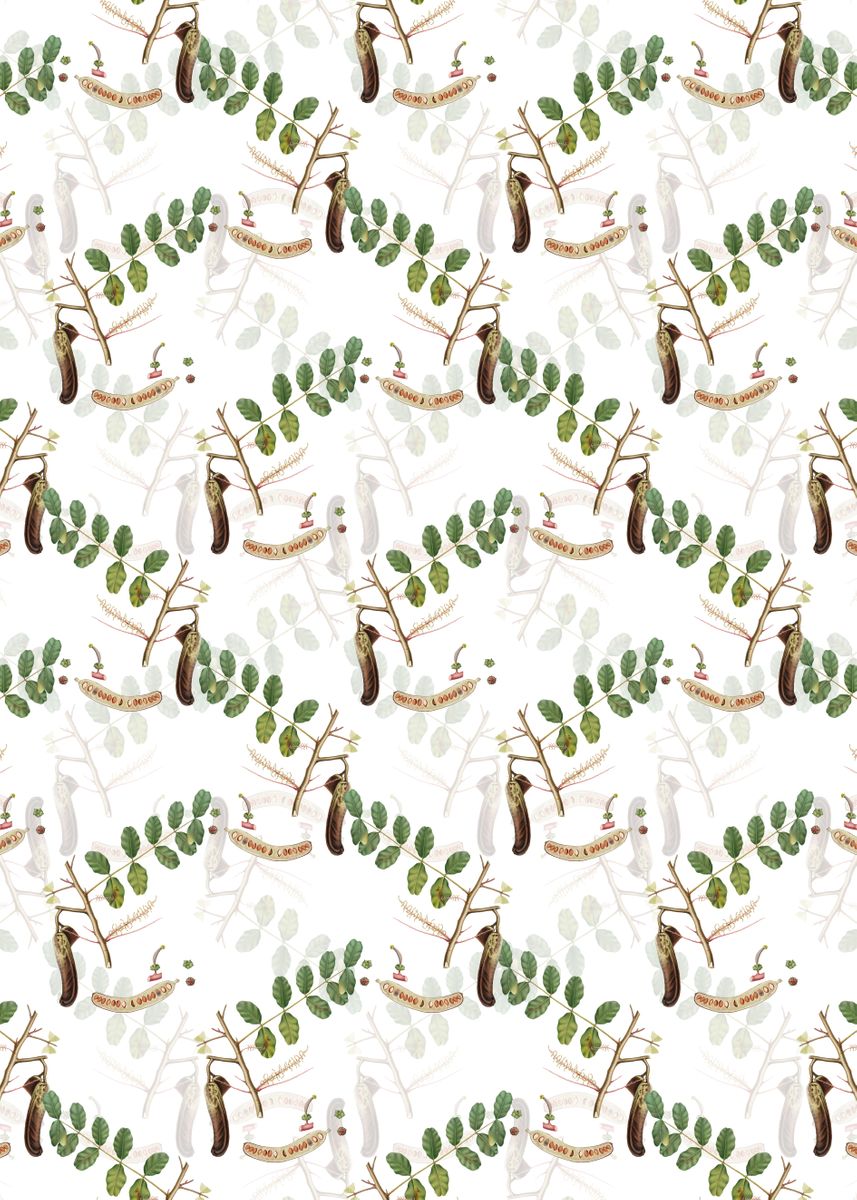 'White Floral Carob Pattern' Poster, picture, metal print, paint by ...