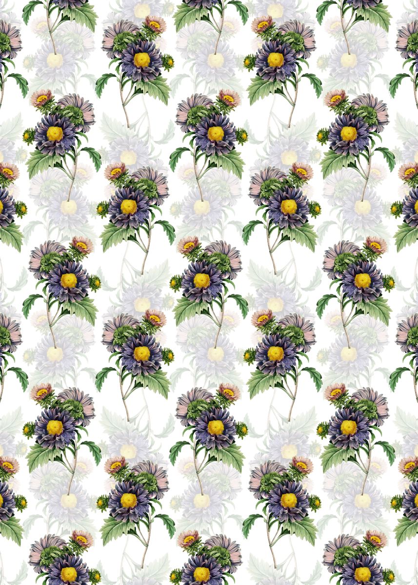 'Floral China Aster Pattern' Poster by Holy Rock Design | Displate