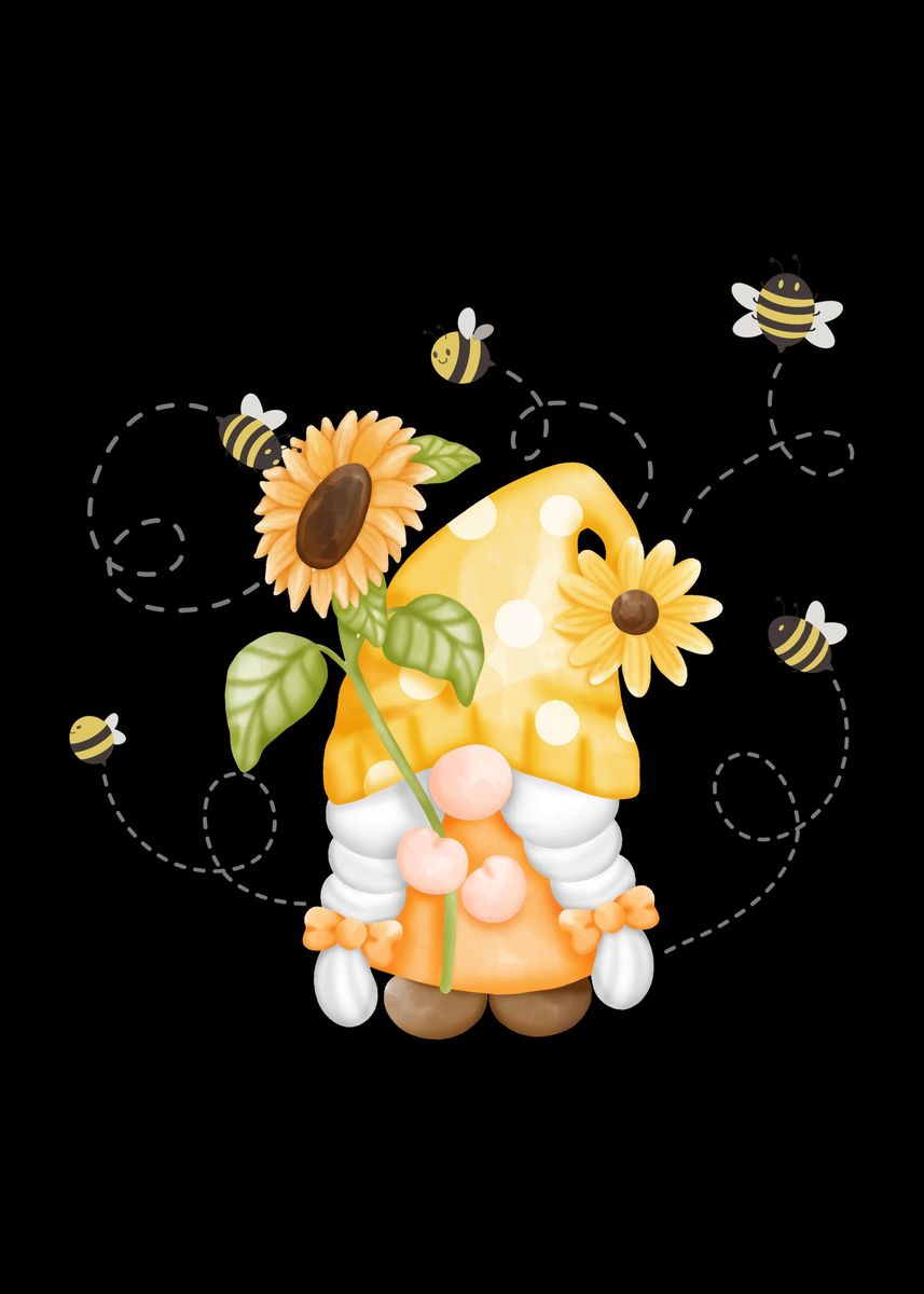 'Gnome Sunflower' Poster, picture, metal print, paint by ...