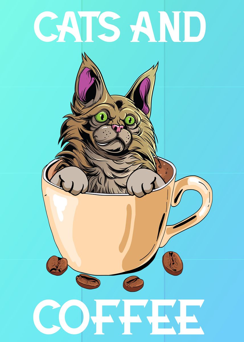 'Maine Coon Cat Coffee' Poster by Saphira Design | Displate