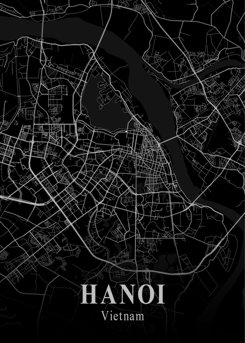 'Hanoi City Map Dark' Poster, picture, metal print, paint by Nae | Displate