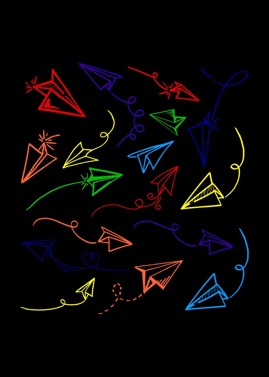 'Colorful Paper Airplane' Poster, picture, metal print, paint by ...