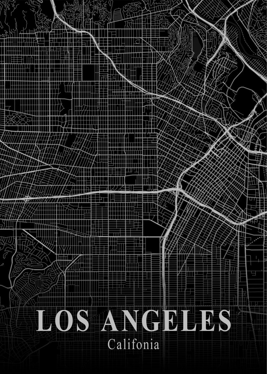 'Los Angeles City Map Dark' Poster, picture, metal print, paint by Nae ...