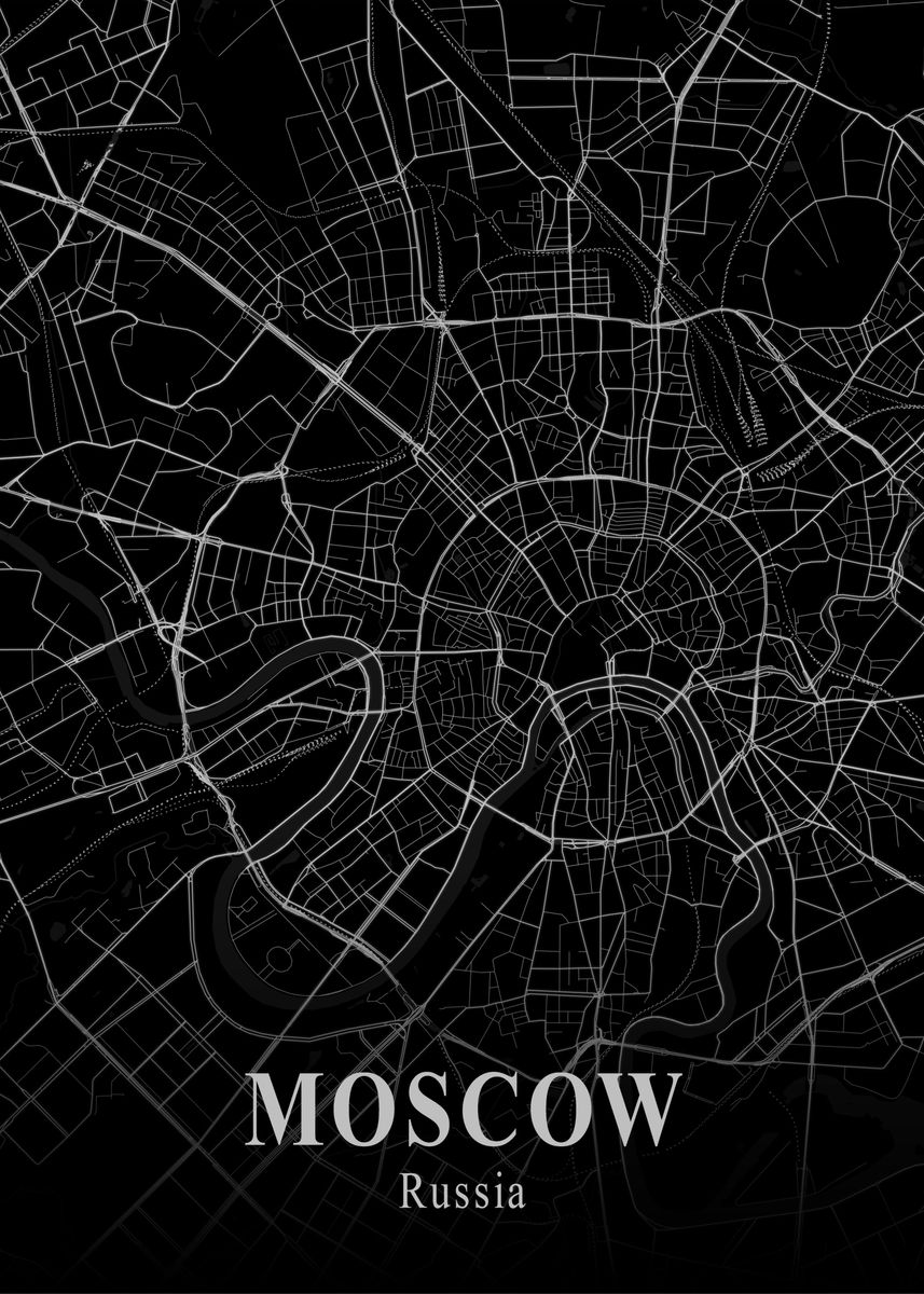 'Moscow City Map Dark' Poster by Nae | Displate