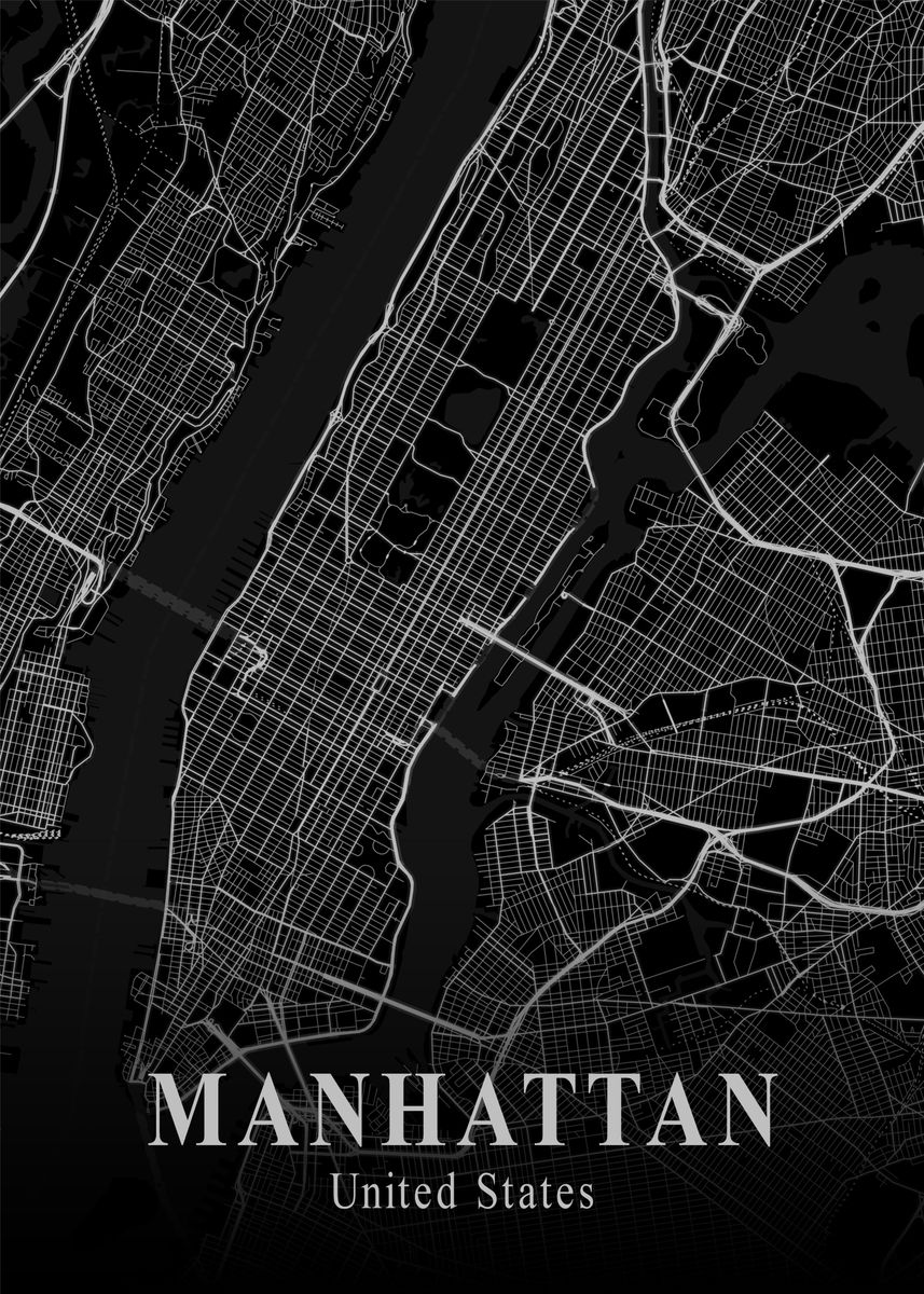 'Manhattan City Map Dark' Poster by Nae | Displate