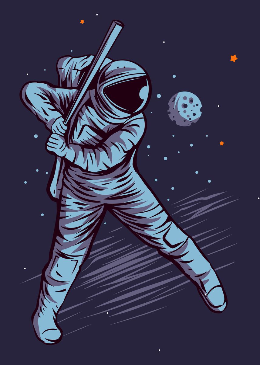 'Astronaut Playing Baseball' Poster, picture, metal print, paint by ...