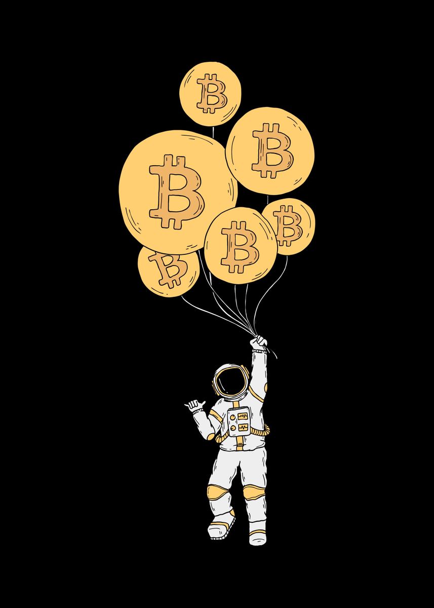 'Astronaut Bitcoin Balloon' Poster, picture, metal print, paint by ...