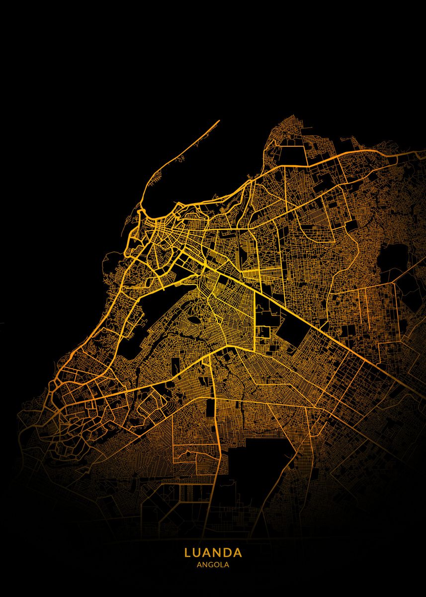 'Luanda City Map Gold' Poster, picture, metal print, paint by Trulaf ...