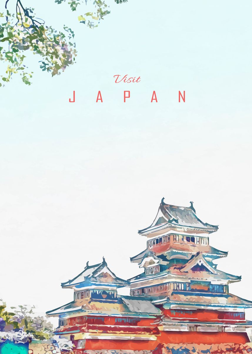 'Visit Japan' Poster, picture, metal print, paint by Nature Posters | Displate