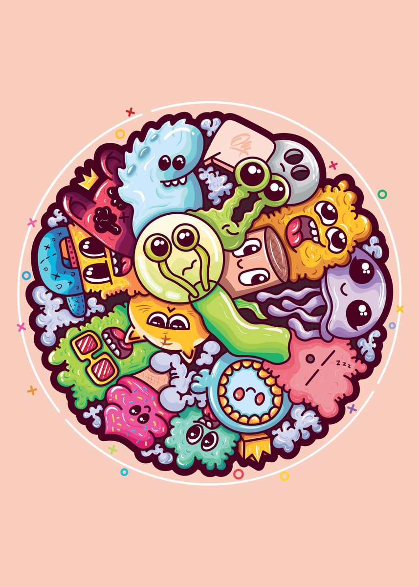 'Monsters Doodle' Poster, picture, metal print, paint by Austin | Displate