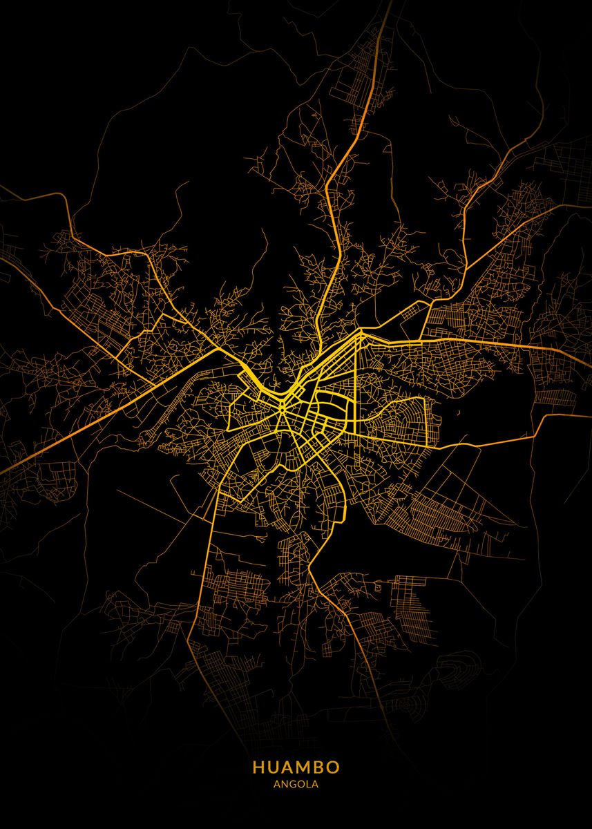 'Huambo City Map Gold' Poster by Trulaf Design | Displate