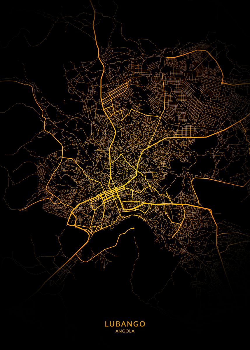 'Lubango City Map Gold' Poster by Trulaf Design | Displate