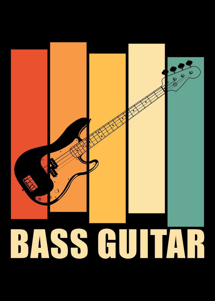 'Retro Bass Guitar Player' Poster, picture, metal print, paint by ...