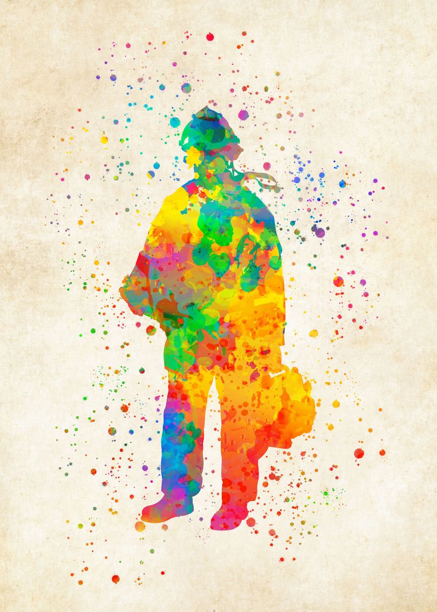 'Fireman watercolor' Poster by Ollie Reid | Displate