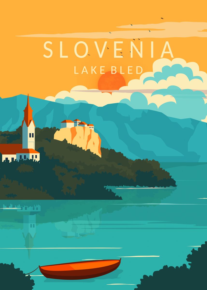 'lake bled slovenia castle' Poster, picture, metal print, paint by ...