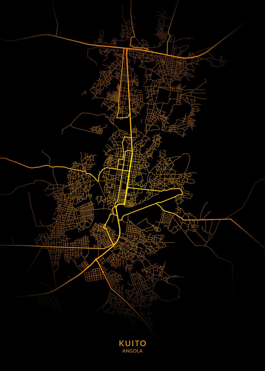 'Kuito City Map Gold' Poster, picture, metal print, paint by Trulaf ...