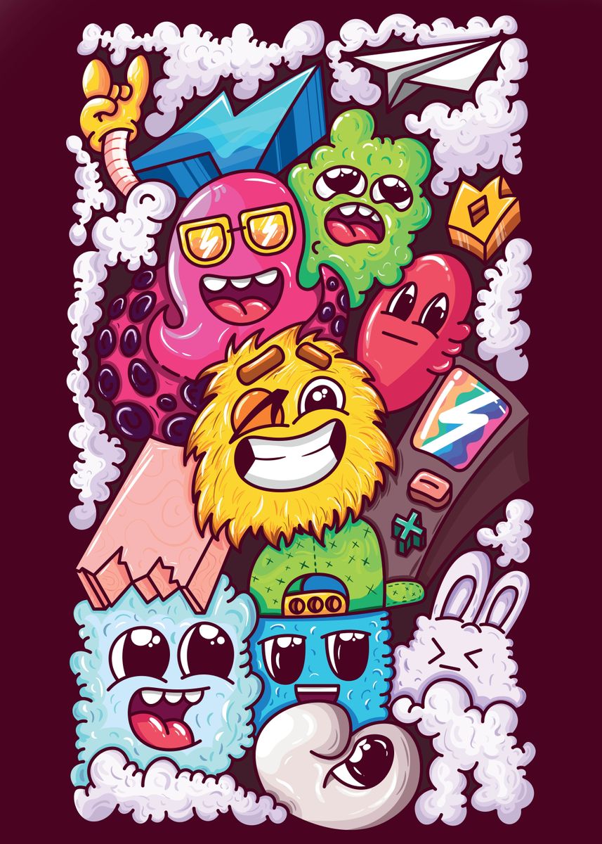 'Cartoon Doodle of Monsters' Poster, picture, metal print, paint by ...