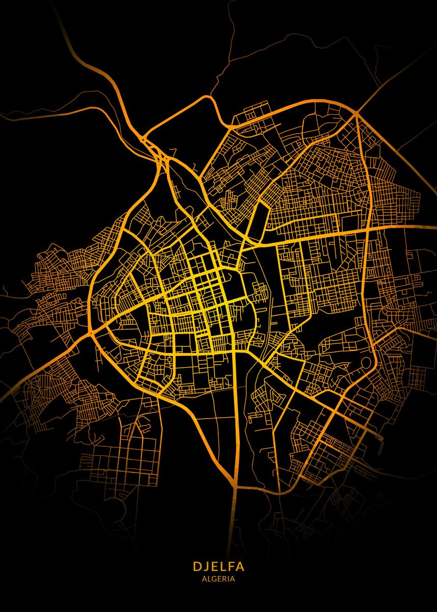 'Djelfa City Map Gold' Poster, picture, metal print, paint by Trulaf ...