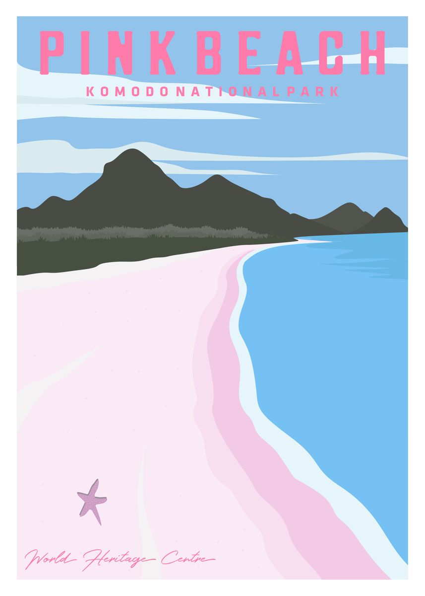 'Pink Beach National Park' Poster, picture, metal print, paint by ...