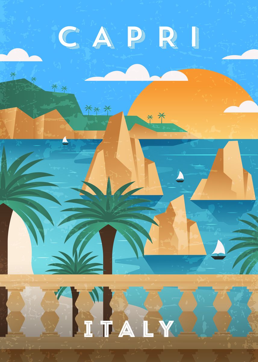 'Capri Italy' Poster, picture, metal print, paint by Moon Calendar ...