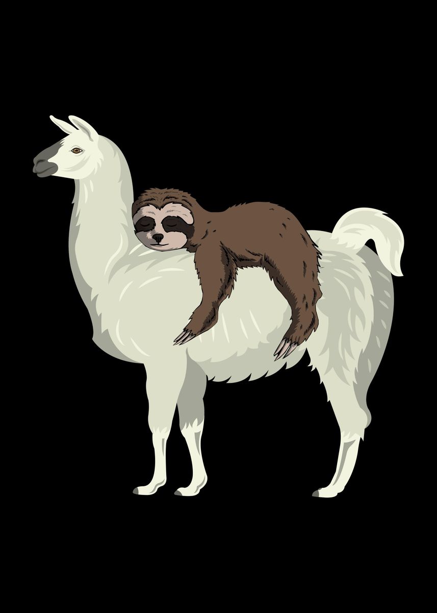 'Sleeping Sloth Llama' Poster, picture, metal print, paint by ...