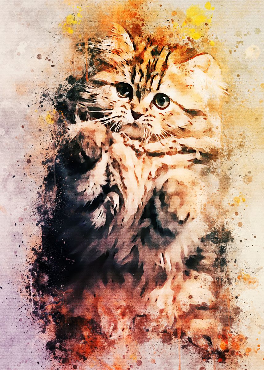 'Cute Cat Splatter' Poster by Muh Asdar | Displate