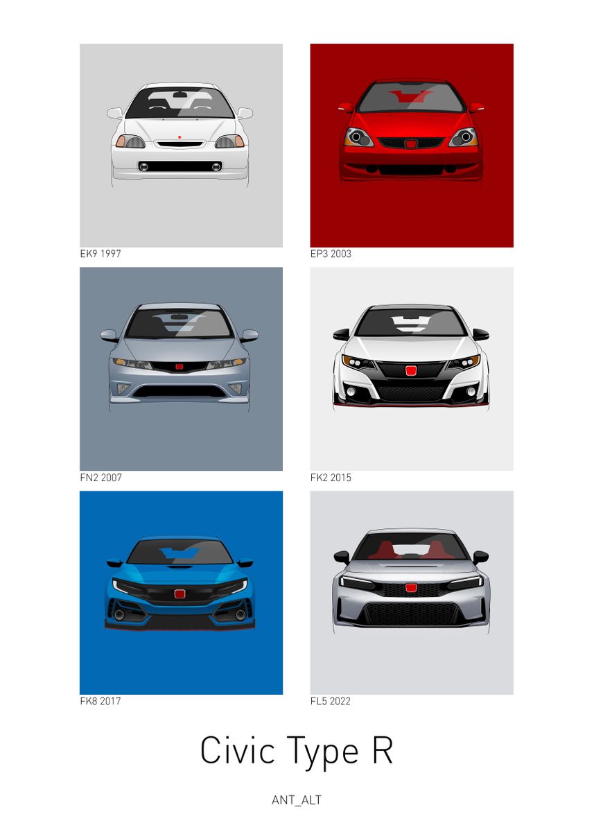 'Civic Type R' Poster, picture, metal print, paint by Alt ILLUSTRATIONS ...