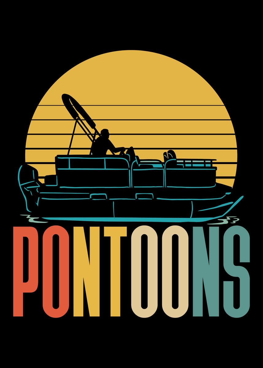 'Retro Pontoon Boat Boating' Poster, picture, metal print, paint by ...