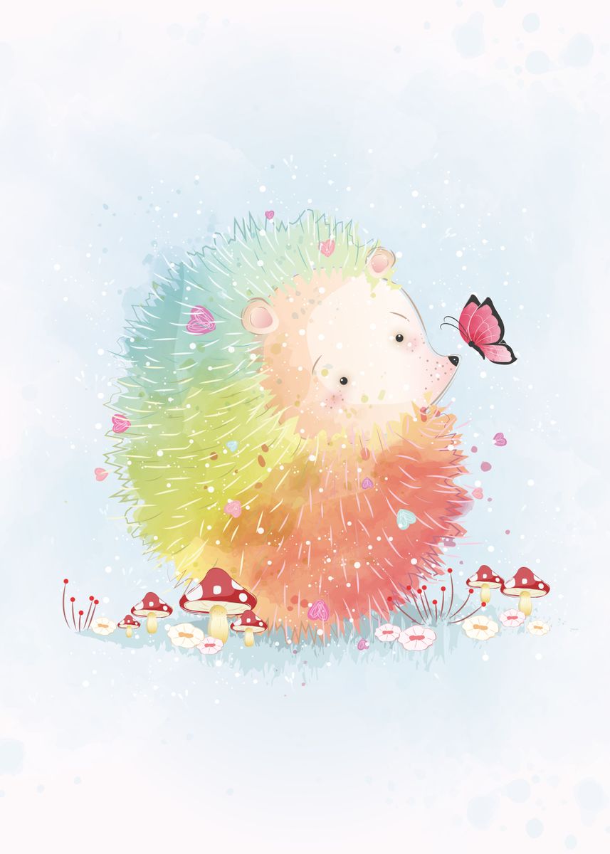 'Cute Rainbow Hedgehog' Poster, picture, metal print, paint by Faissal ...