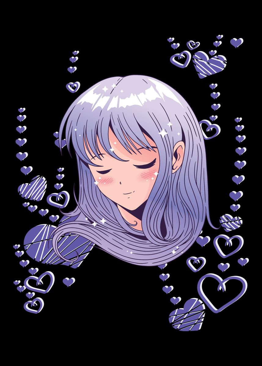 'Anime manga girl heart lov' Poster, picture, metal print, paint by ...