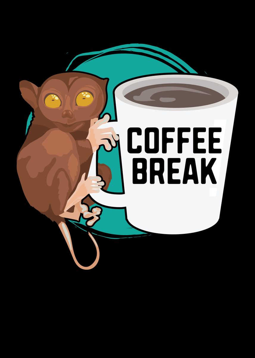 'Coffee Break Tarsier' Poster, picture, metal print, paint by NAO ...