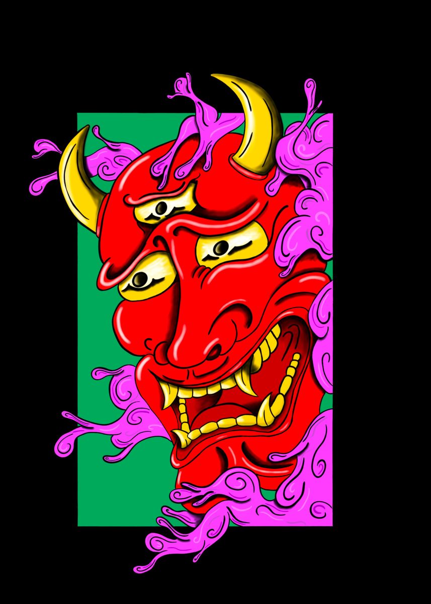 'Hannya Mask' Poster, picture, metal print, paint by Douglas Merrick ...