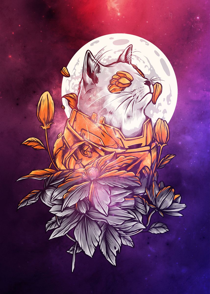 'Catstronaut' Poster, picture, metal print, paint by Madooza | Displate